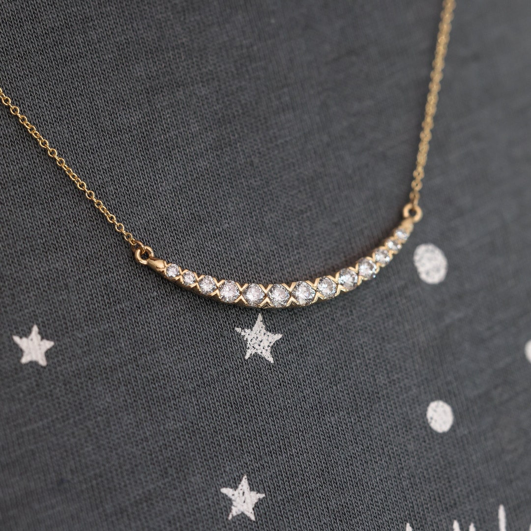 Diamond Curved Bar Necklace • Graduated Diamond Necklace • Available in ...