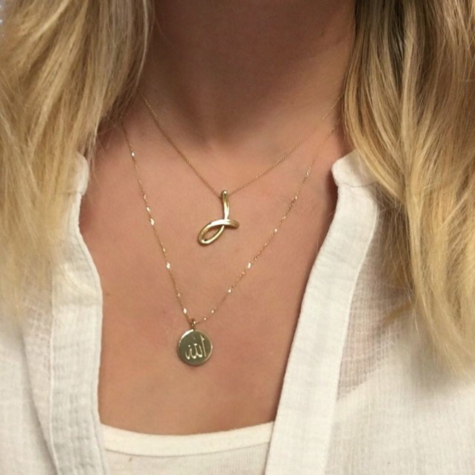 Allah Necklace - Solid Gold Allah Pendant. 14k, 18k Yellow, Rose, White ...