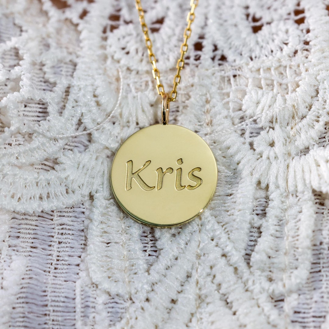 Personalized Hand Engraved Disc Pendant by Sevgi Jewelry • 14k, 18k ...