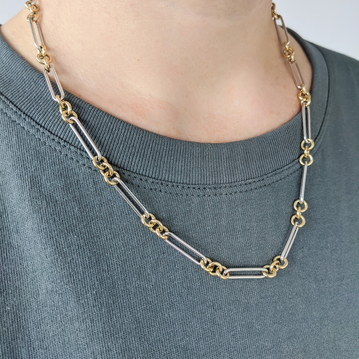 Two Tone Paperclip Link Chain Necklace - 14k Yellow Gold & 14k White ...