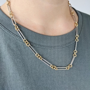 Two Tone Paperclip Link Chain Necklace - 14k Yellow Gold & 14k White ...