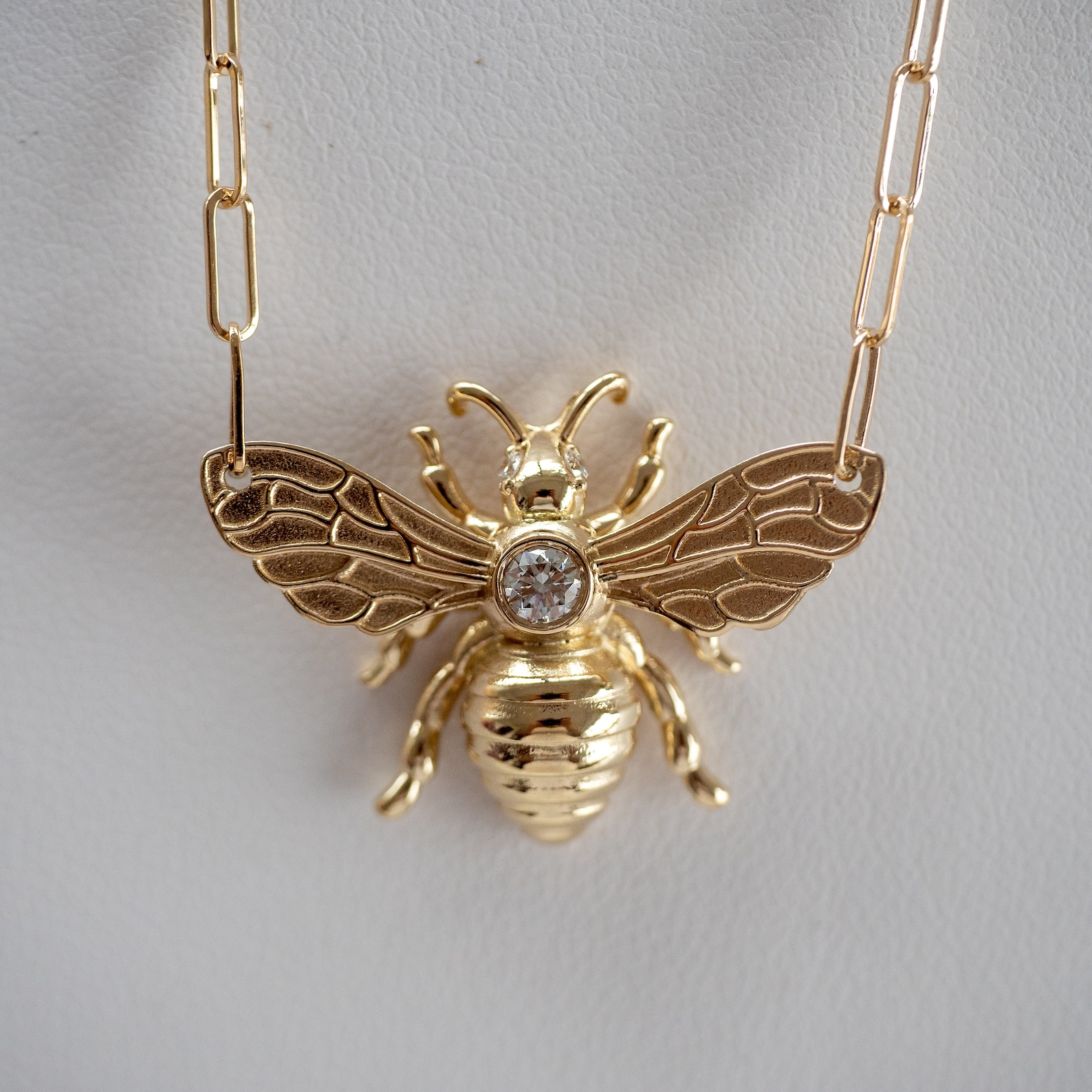 Floating Diamond Bee Necklace - Solid Gold Bee Pendant. 14k, 18k Yellow ...