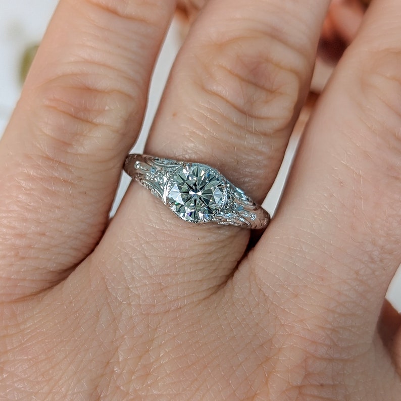 Open Work Diamond Vintage Engagement Ring: Vera. Available in 14k, 18k ...