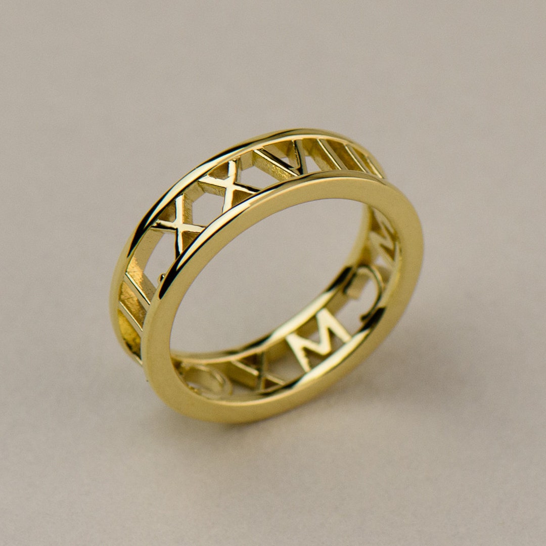 Custom Yellow Gold Roman Numeral Ring - 14k, 18k Yellow Gold ...