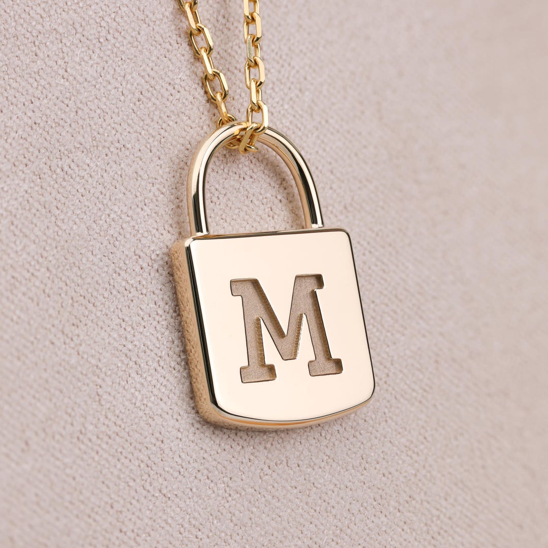 Personalized Solid Gold Lock Pendant • Mother's Day Jewelry Gift ...