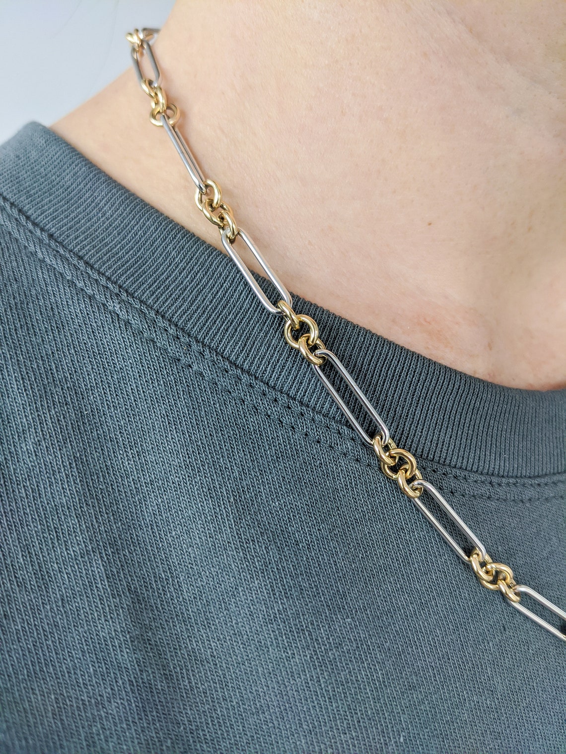 Two Tone Paperclip Link Chain Necklace 14k Yellow Gold & 14k | Etsy