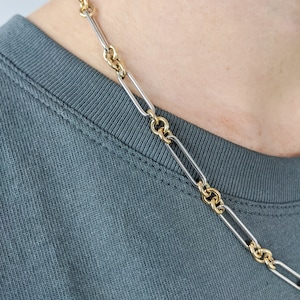 Two Tone Paperclip Link Chain Necklace - 14k Yellow Gold & 14k White ...
