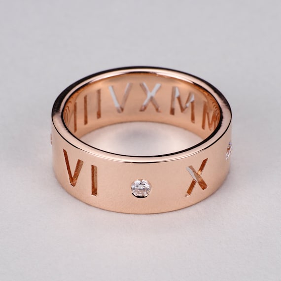 Rose gold roman numeral ring store