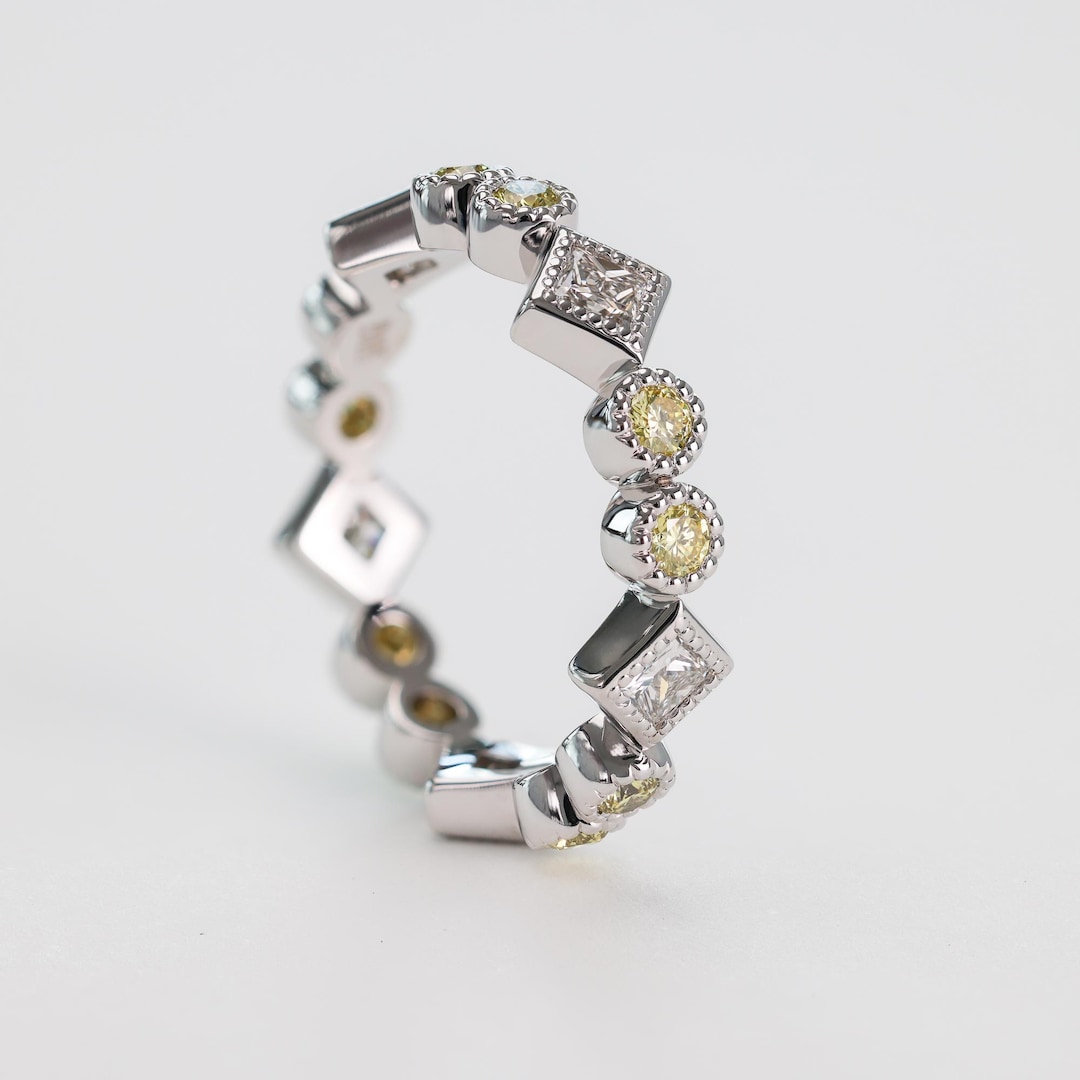 Princess Cut and Round Yellow Diamond Eternity Ring - Corin by Sevgi ...