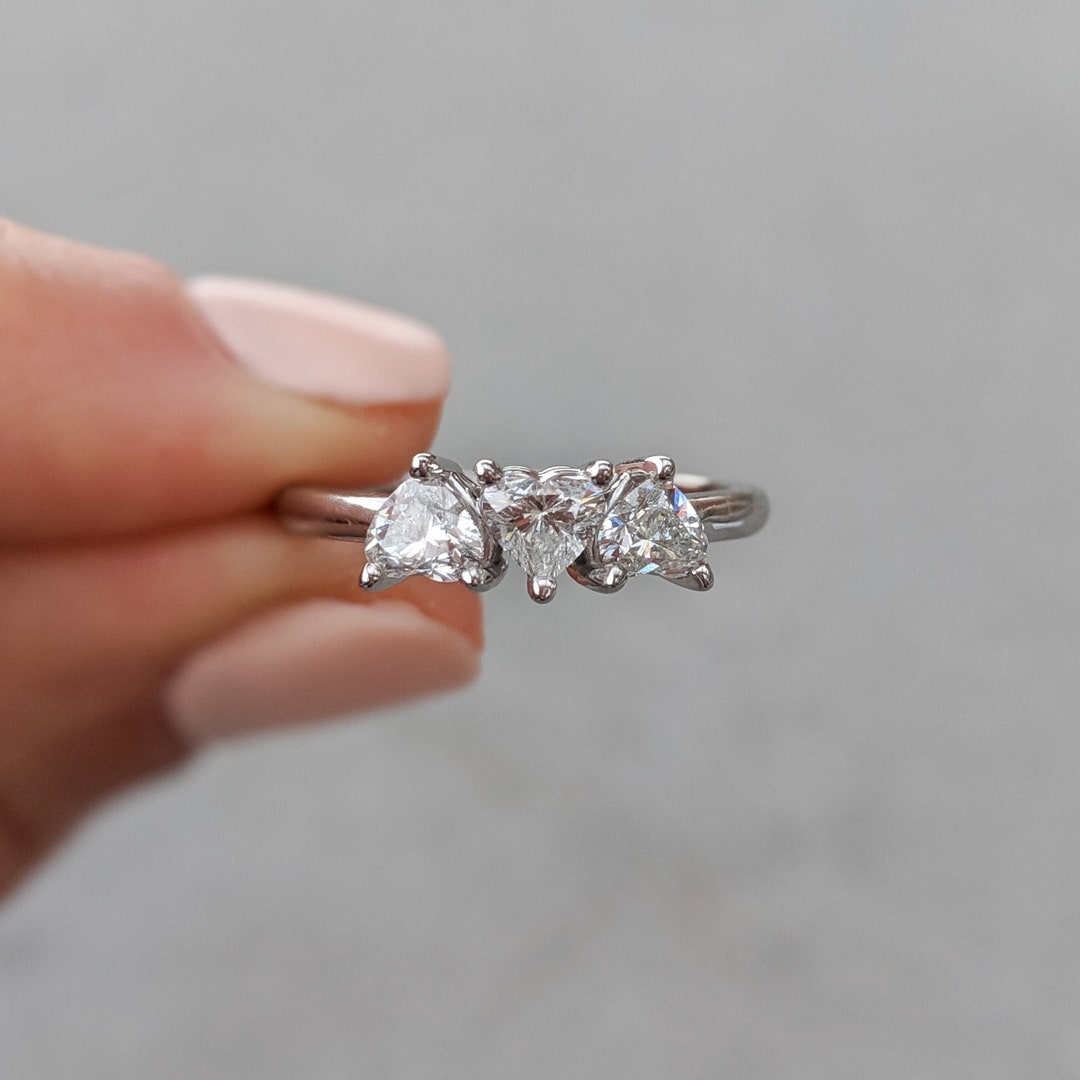 Diamond Heart Three Stone Anniversary Ring - Esme: 14k, 18k Yellow ...