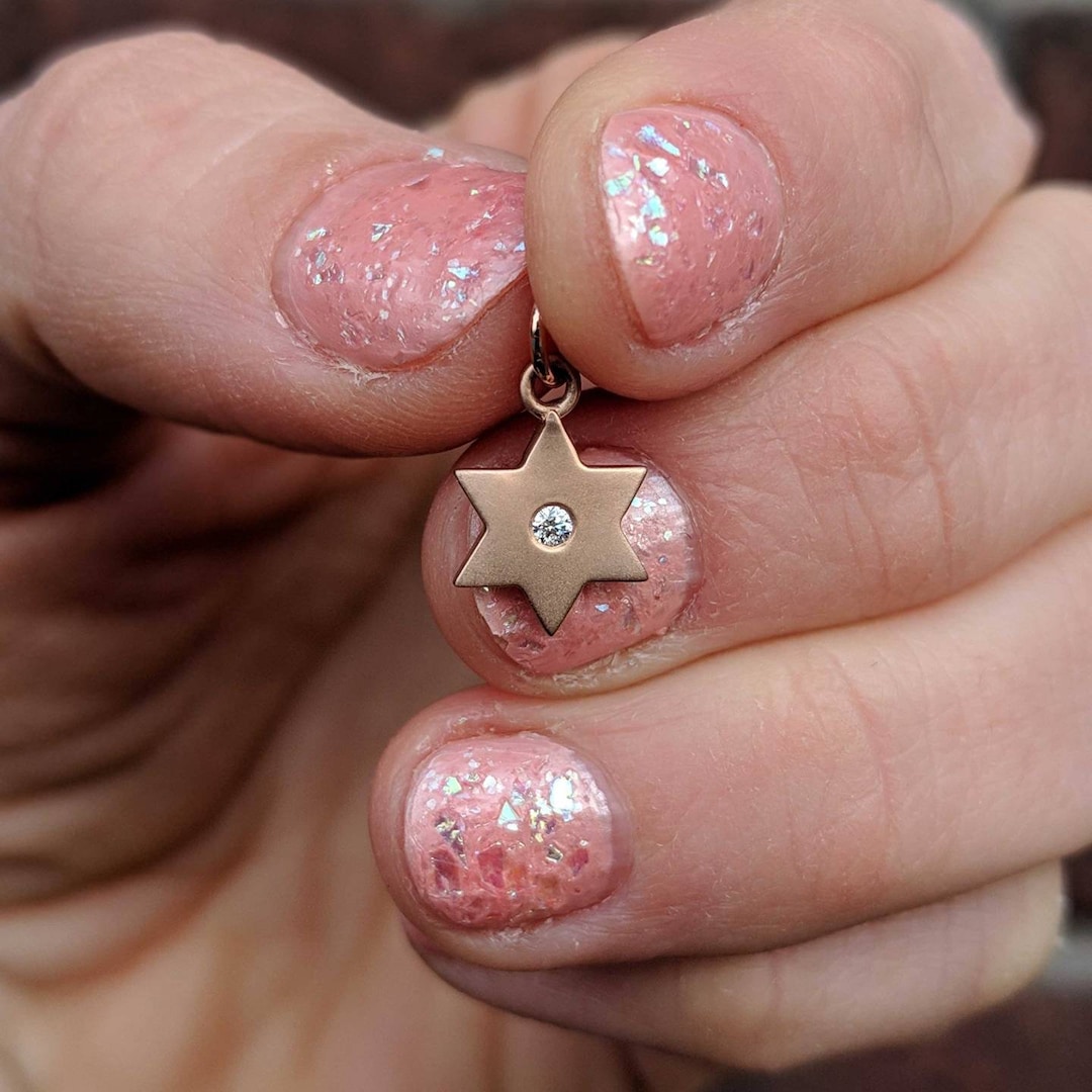 14k Gold Tiny 6 Pointed Diamond Star. Available in 14k, 18k Rose ...