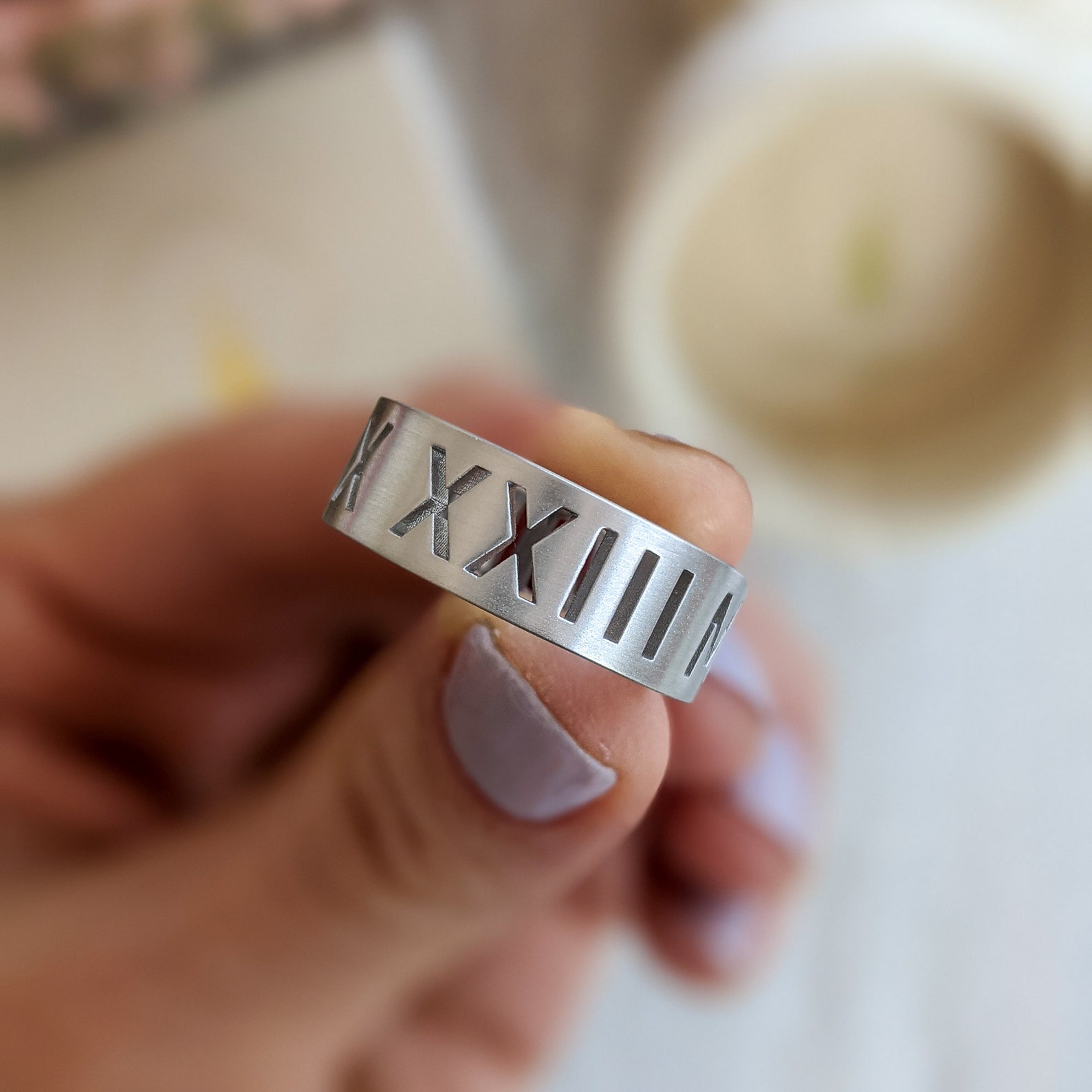 8mm Wide Pierced Diamond Roman Numeral Ring. Custom Ring - Etsy