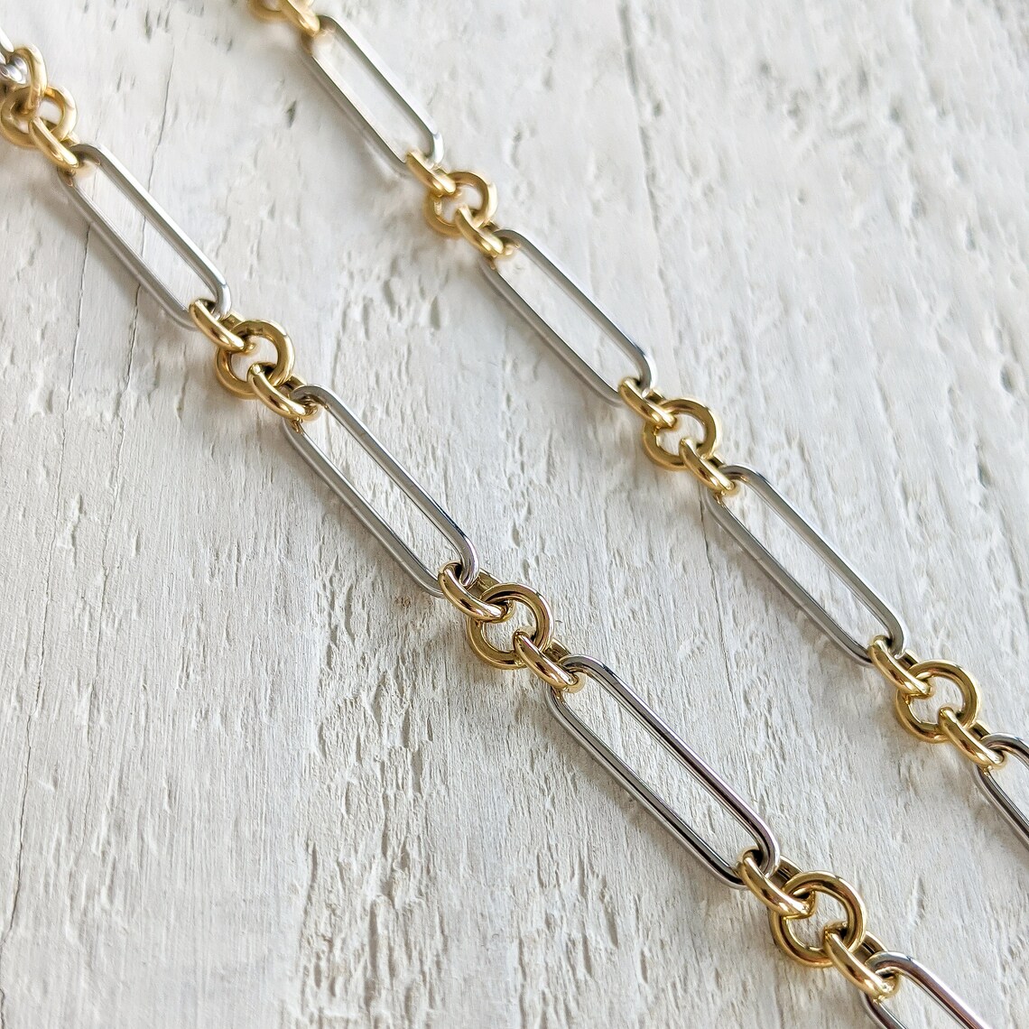 Two Tone Paperclip Link Chain Necklace - 14k Yellow Gold & 14k White ...