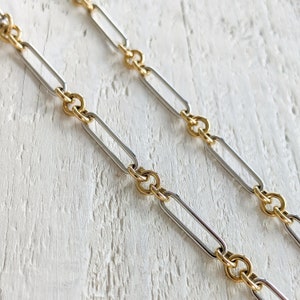 Two Tone Paperclip Link Chain Necklace - 14k Yellow Gold & 14k White ...