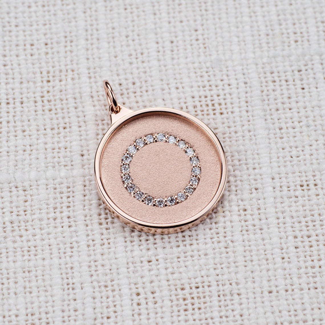 Diamond Initial Disc Pendant. 14k 18k Yellow Rose White - Etsy
