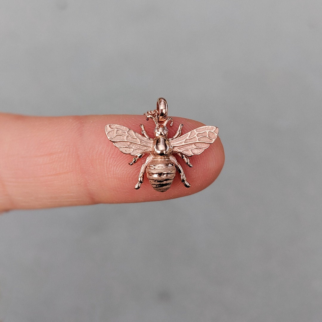 Tiny Bee Necklace - Solid Gold Bee Charm. 14k, 18k Rose, White, Yellow ...
