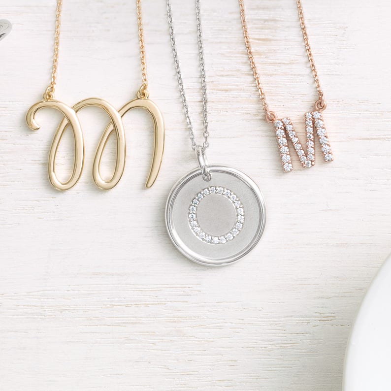 Diamond Initial Disc Pendant. 14k 18k Yellow Rose White - Etsy