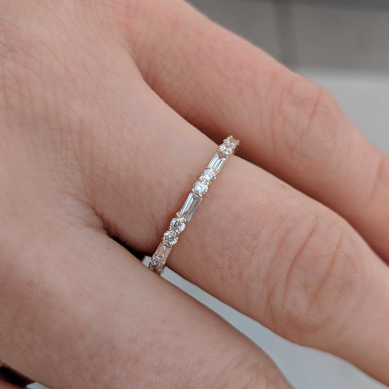 Two Toned Double Round Baguette Diamond Eternity Band Half - Etsy