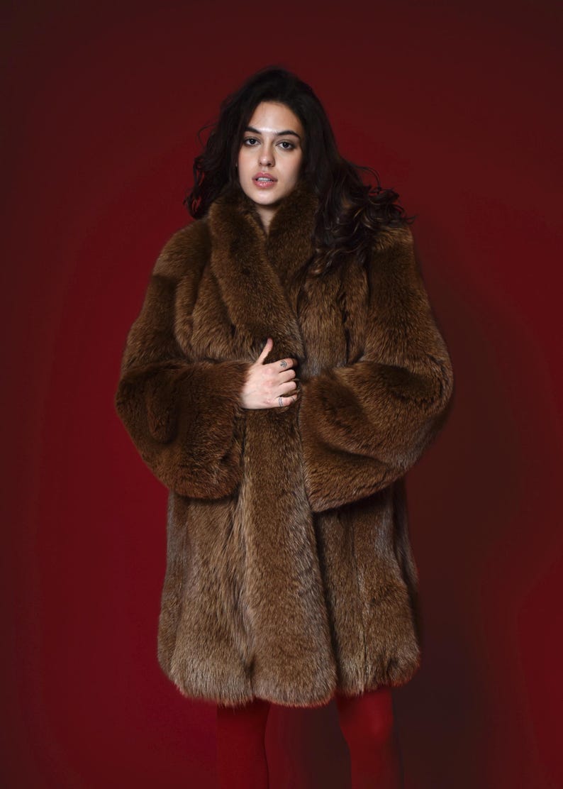 Fluffy Vintage Brown Fox Fur Coat Oversize Upcycle Chocolate Color - Etsy