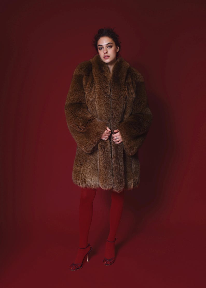 Fluffy Vintage Brown Fox Fur Coat Oversize Upcycle Chocolate Color - Etsy