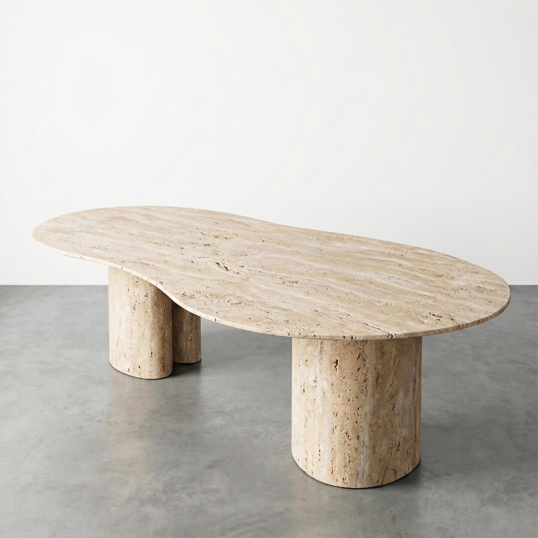 Beige Travertine Modern Marble Table - Living Luxury Dining Room - Oval ...