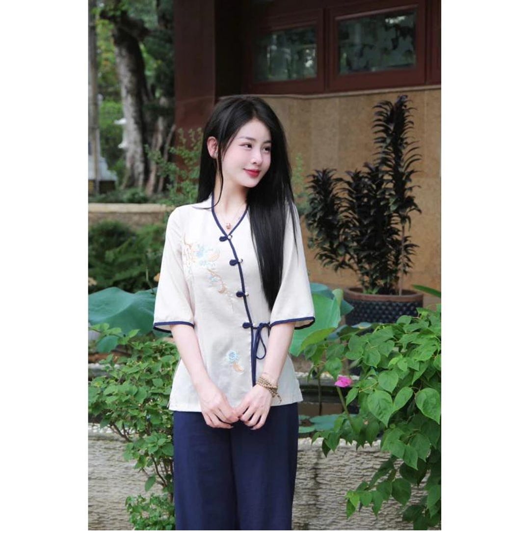 Pre-made Women’s Buddhist Temple Outfit, Embroidered Lotus ...
