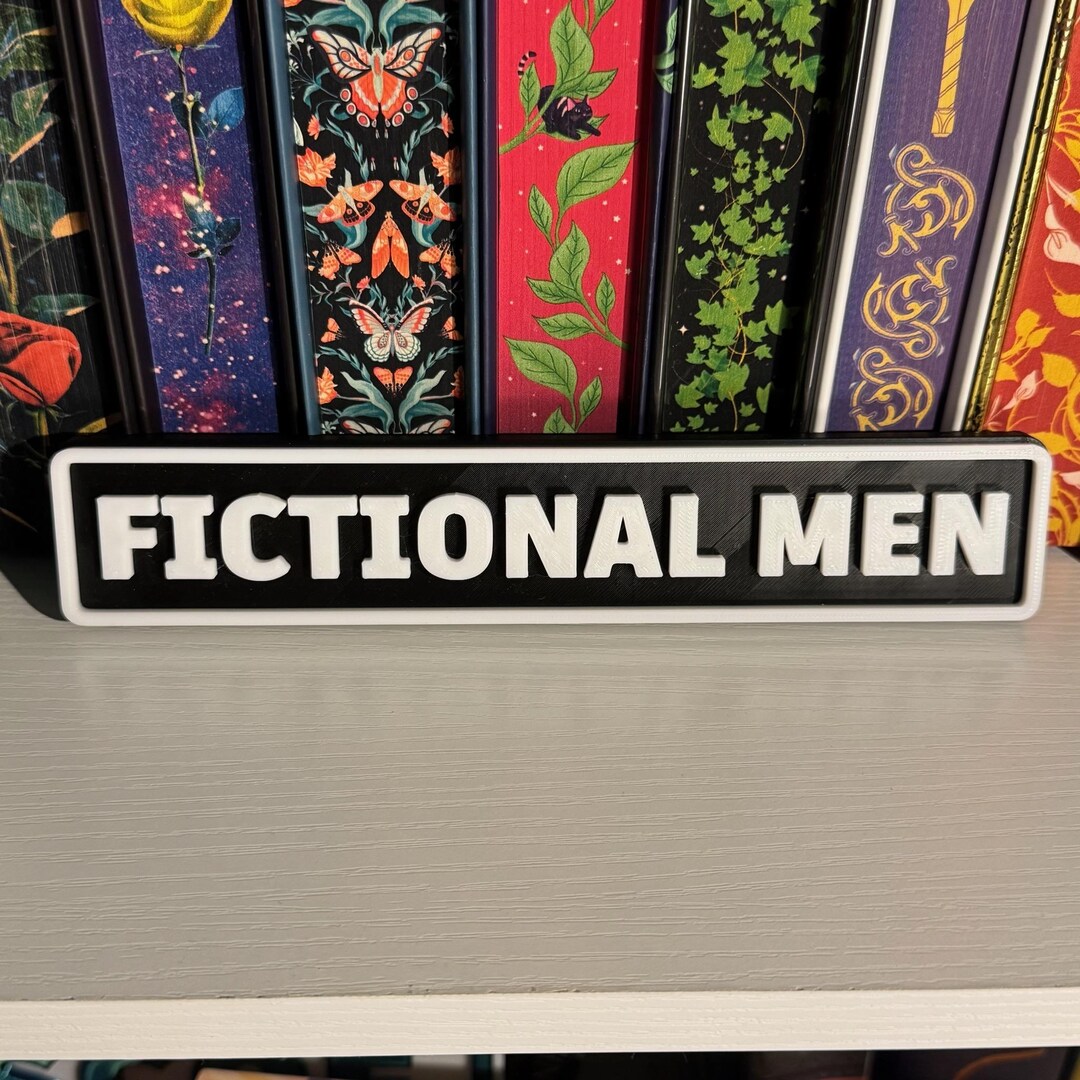 Fictional Men Bookshelf Sign | 3D Printed Black & White Book Plaque ...