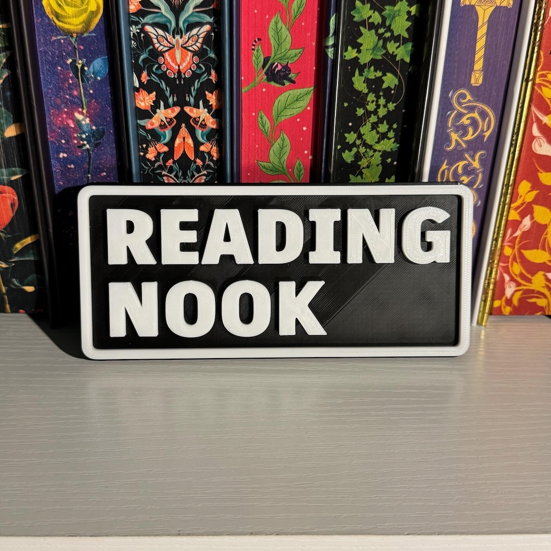 Reading Nook Bookshelf Sign | 3D Printed Black & White Book Plaque ...