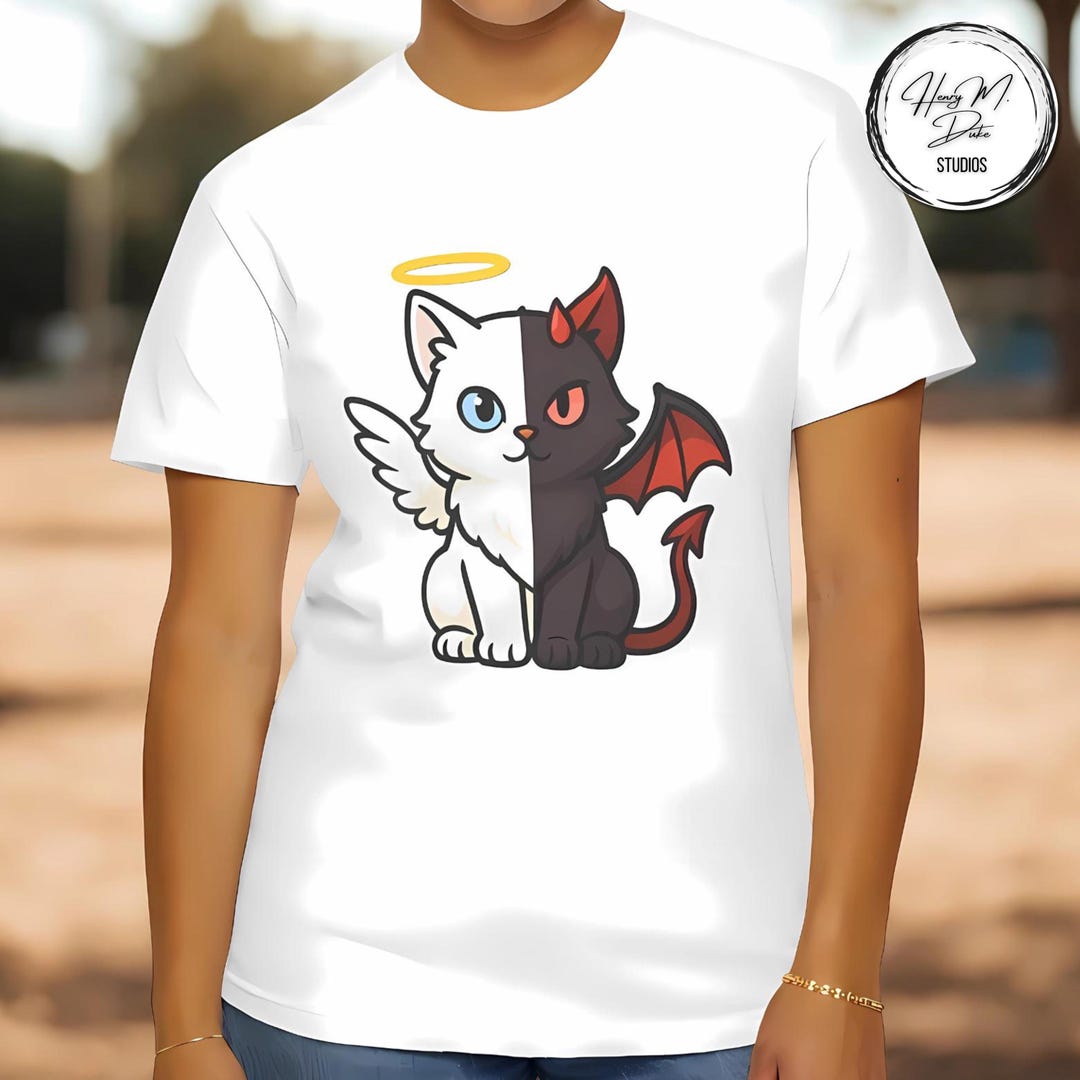 Angel Devil Cat T-shirt, Kawaii Split Personality Tee - Etsy