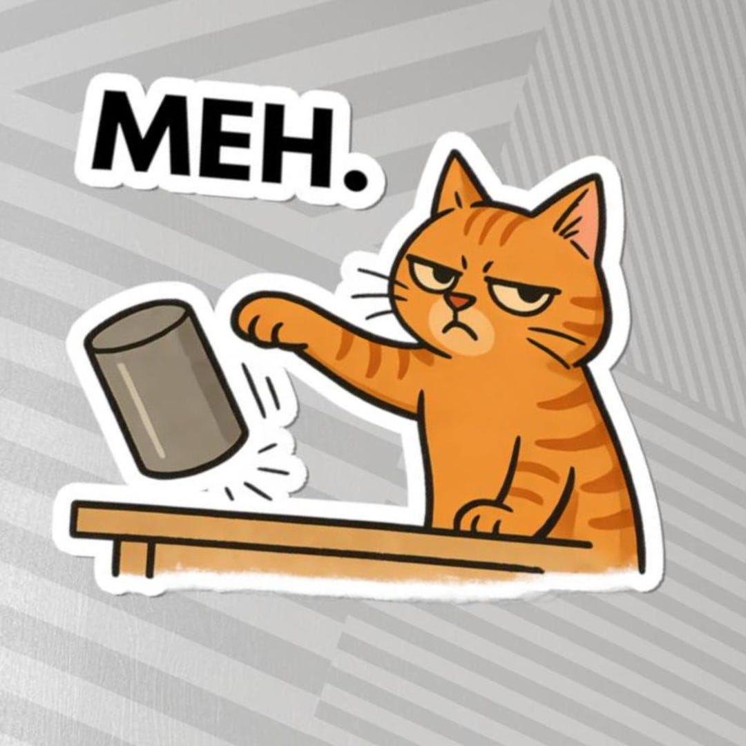 Funny Cat Meh Kiss-cut Stickers, Laptop Decal, Water Bottle Sticker ...