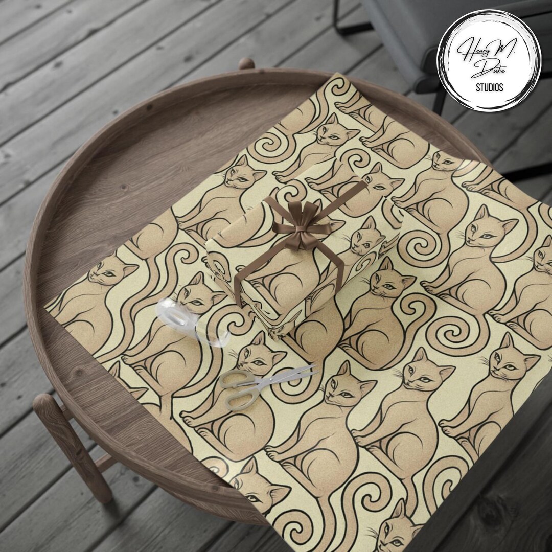 Vintage Cat Wrapping Paper: Line-art, Neutral Beige, 90gsm - Etsy