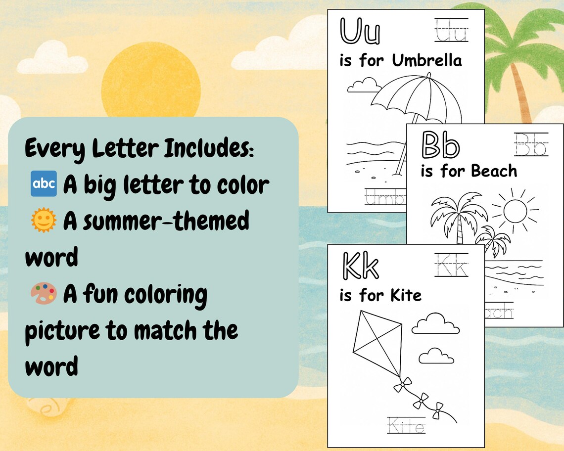 Summer Alphabet Coloring Pages A–Z | ESL Printable PDF for Kids ...