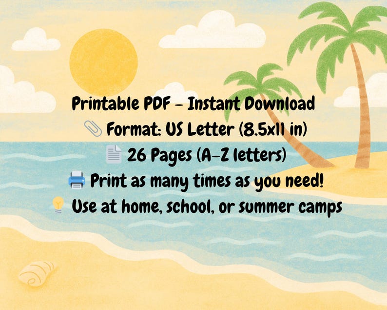 Summer Alphabet Coloring Pages A–Z | ESL Printable PDF for Kids ...