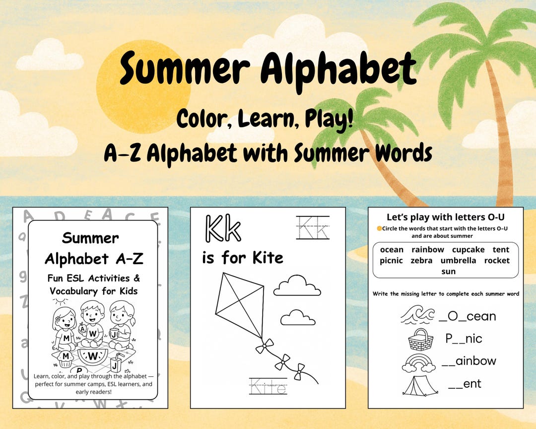 Summer Alphabet Coloring Pages A–Z | ESL Printable PDF for Kids ...