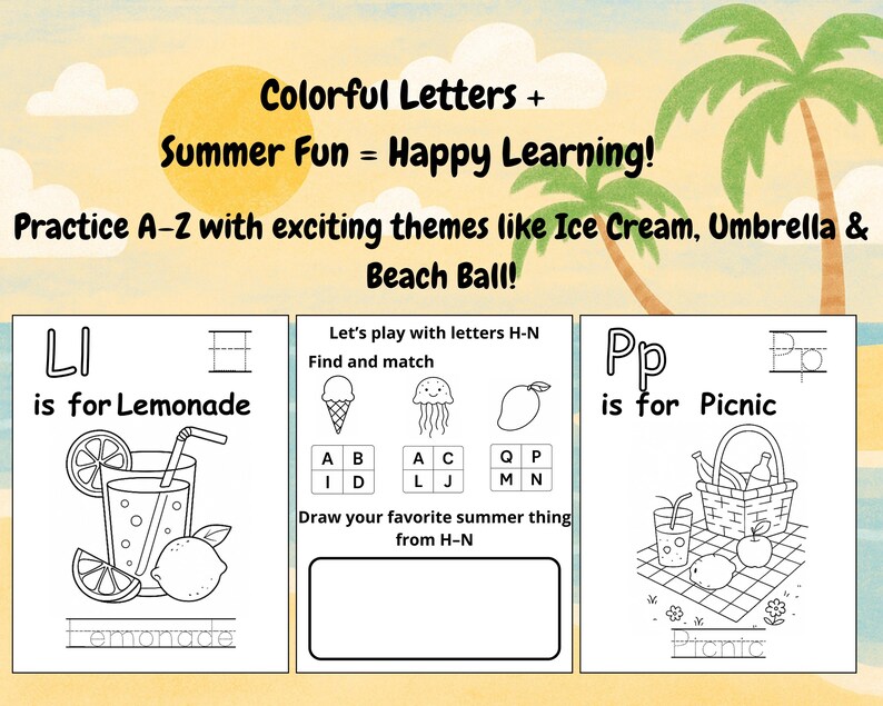 Summer Alphabet Coloring Pages A–Z | ESL Printable PDF for Kids ...