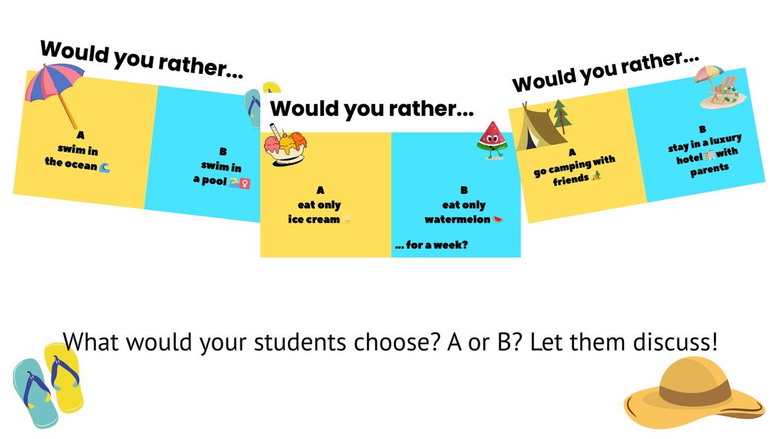 FREE Sample – Would You Rather? Summer ESL Game | Speaking Activity for ...