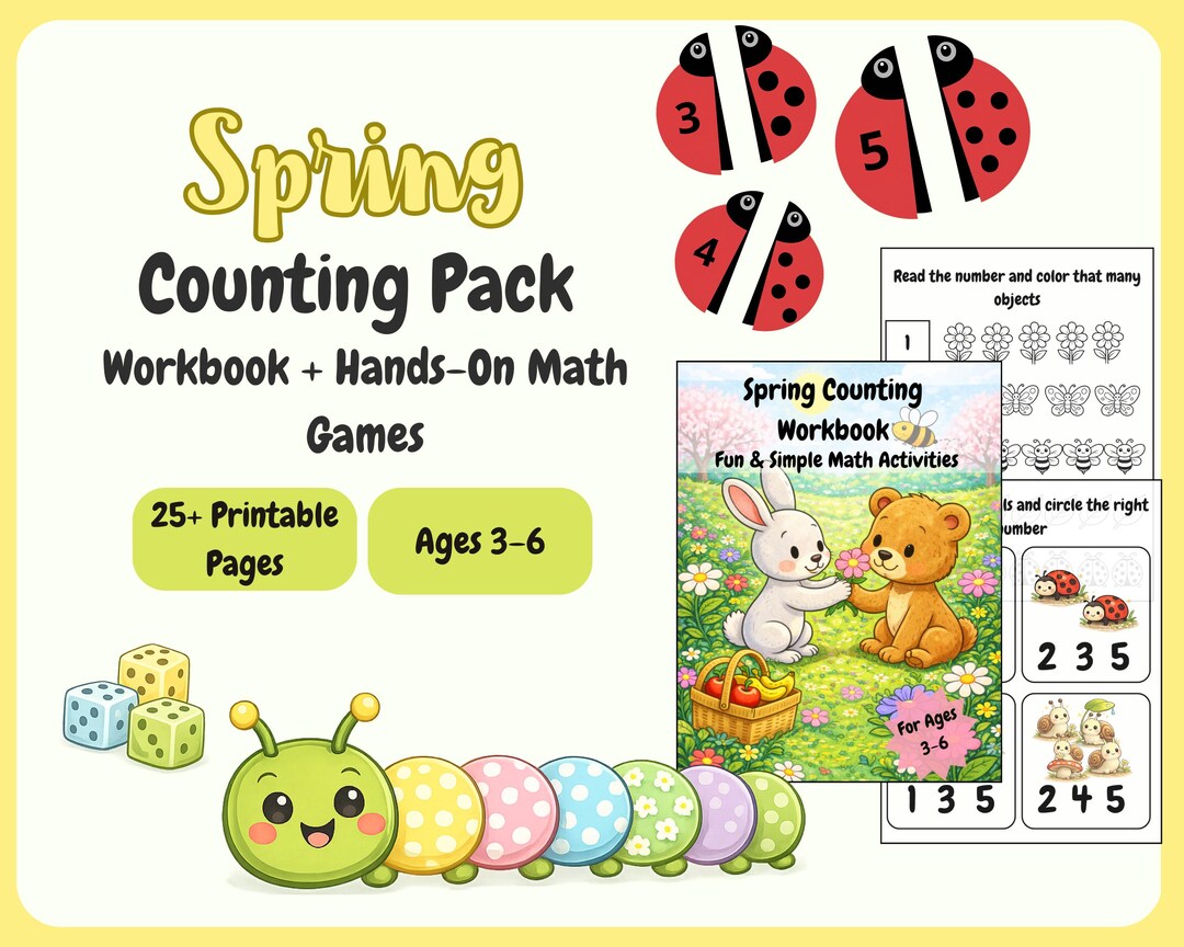 Spring Counting Pack 1–10 | Preschool Math Workbook & Games - Etsy