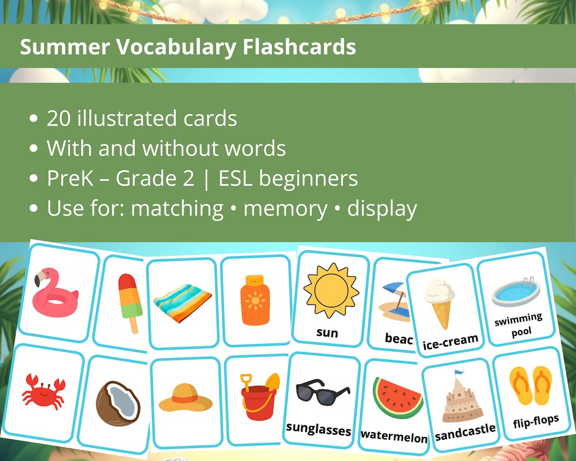 Let’s Summer! ESL Activities for Kids – Flashcards, Bingo, Memory Game ...