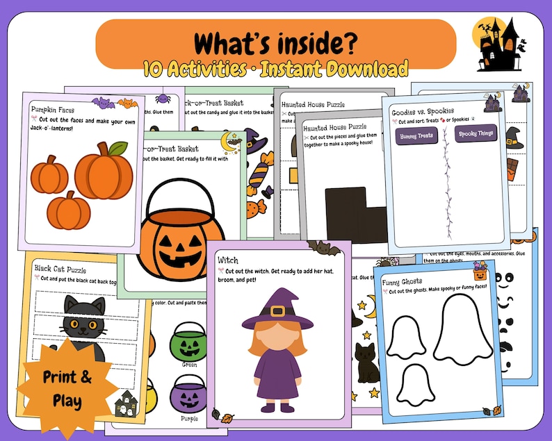Halloween Cut and Paste Activities | Pumpkin Faces, Ghosts, Witch ...