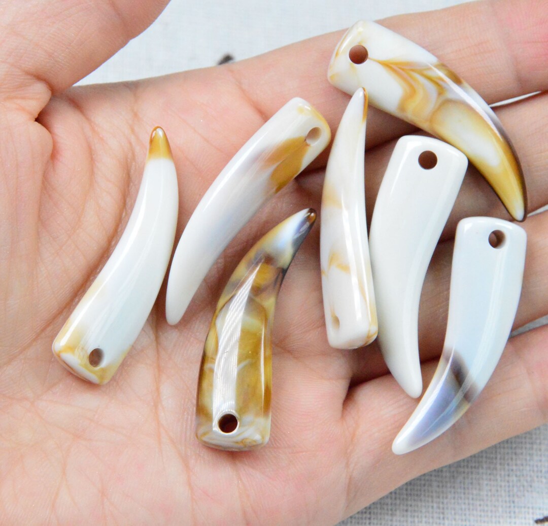 30 Pcs Brown Marbled Ivory Plastic Sharp Teeth Animal Teeth Charm ...