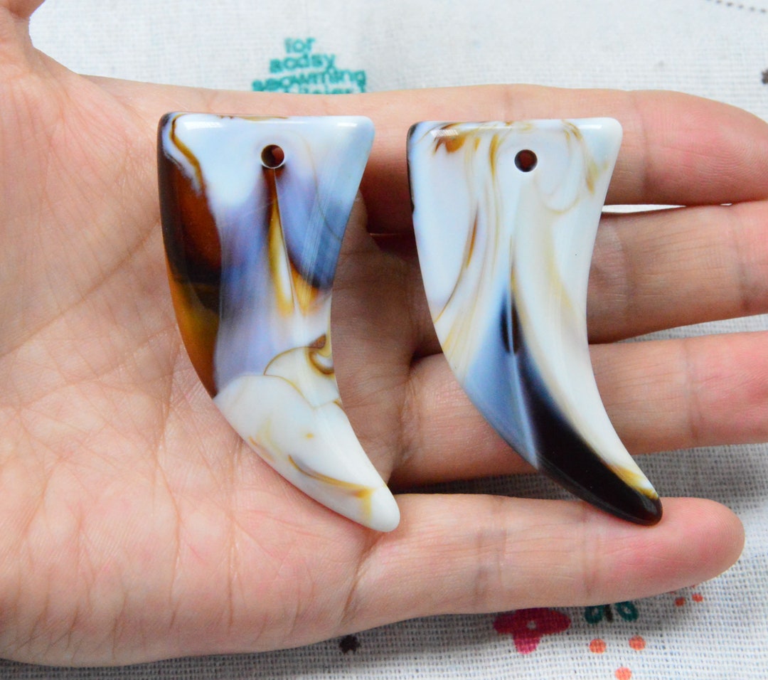 10 Pcs Brown Marbled Ivory Flat Sharp Plastic Teeth, Resin Animal Teeth ...