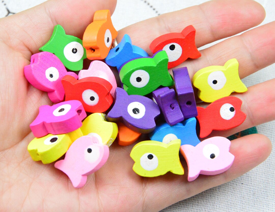 50 Pcs Assorted Color Wooden Fishes, Painted Colorful Fish Shape Wooden ...