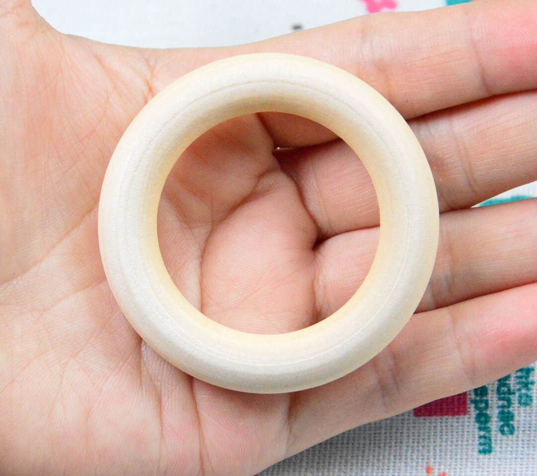 30pcs Wooden Circles, Unfinished Large Round Wood Ring Connector 55mm ...