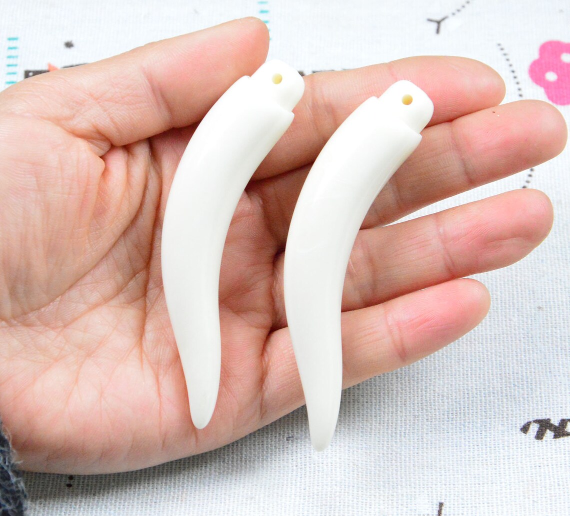 Tooth pendant fang 10pcs large resin ivory sharp teeth | Etsy