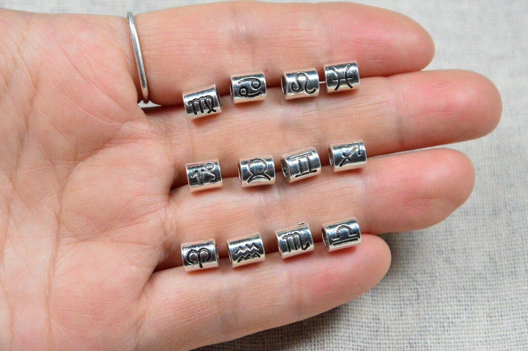 1 Set 12pcs Antique Silver Zodiac Sign Beads, Mini Zodiac Beads ...