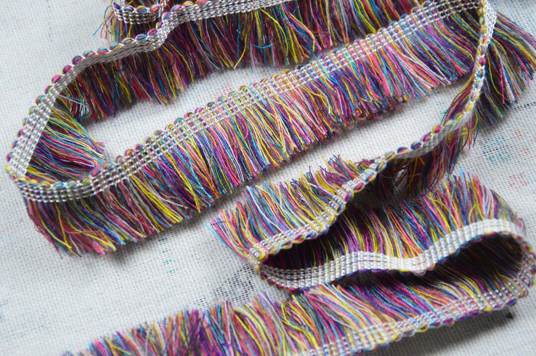 1.0'' Wide Cotton Brush Fringe Trim Sewing Craft Lace Border, Rainbow ...
