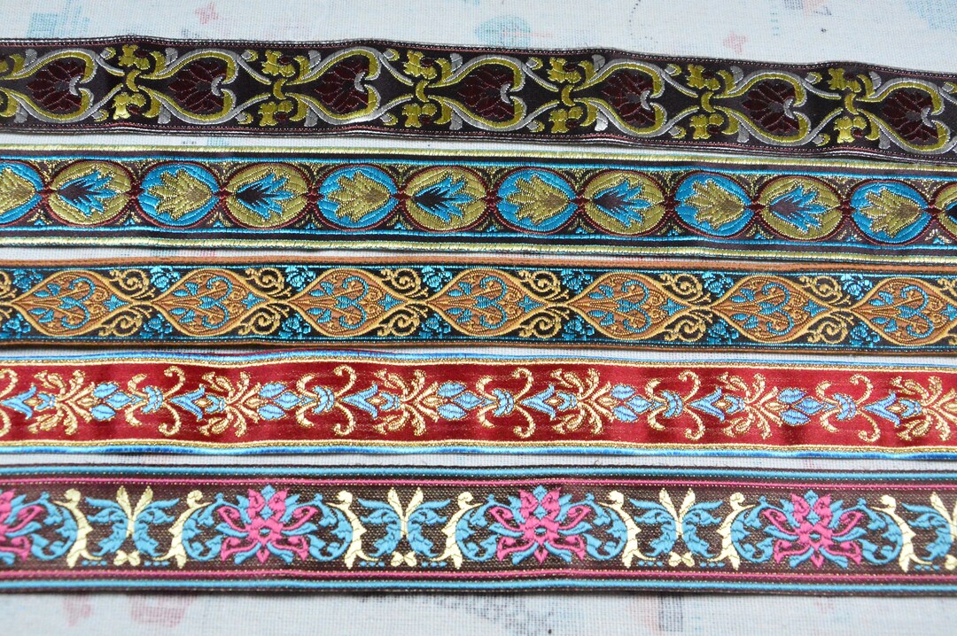 Ethnic Flower Embroidered Jacquard Trim Floral Jacquard Ribbon Woven ...