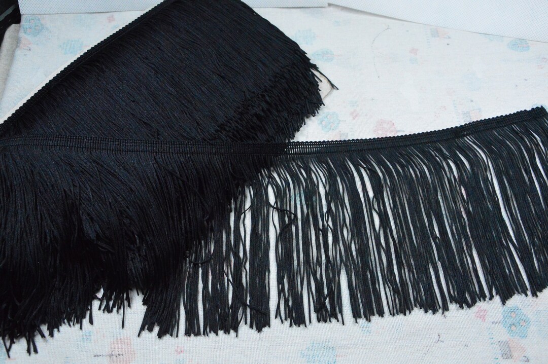 High Quality 15cm Wide Black Fringe Trim by the Yard, Chainette Fringe ...