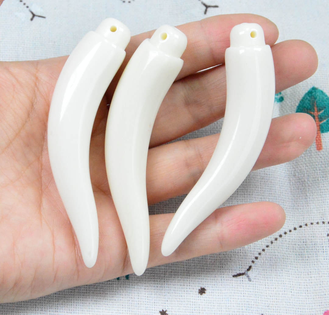 20 Pcs Plastic Ivory Teeth Pendant, Large Sharp Teeth, Faux Animal ...