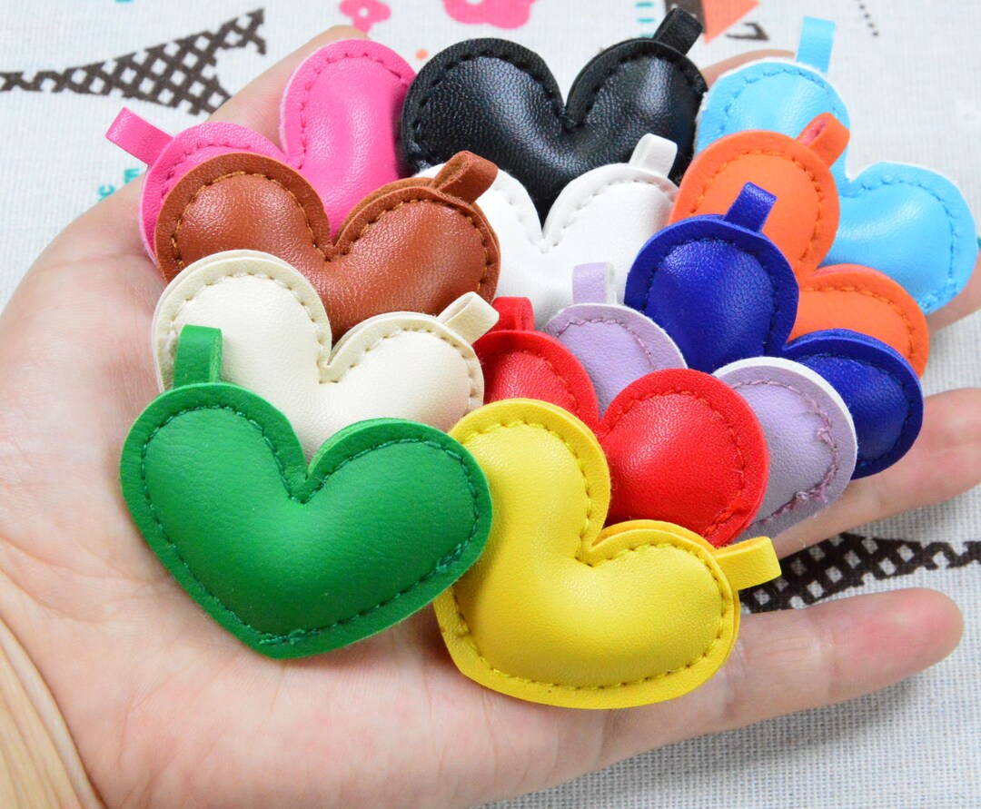 10pcs Assorted Color PU Leather Heart Charms, Padded Heart Decorative ...